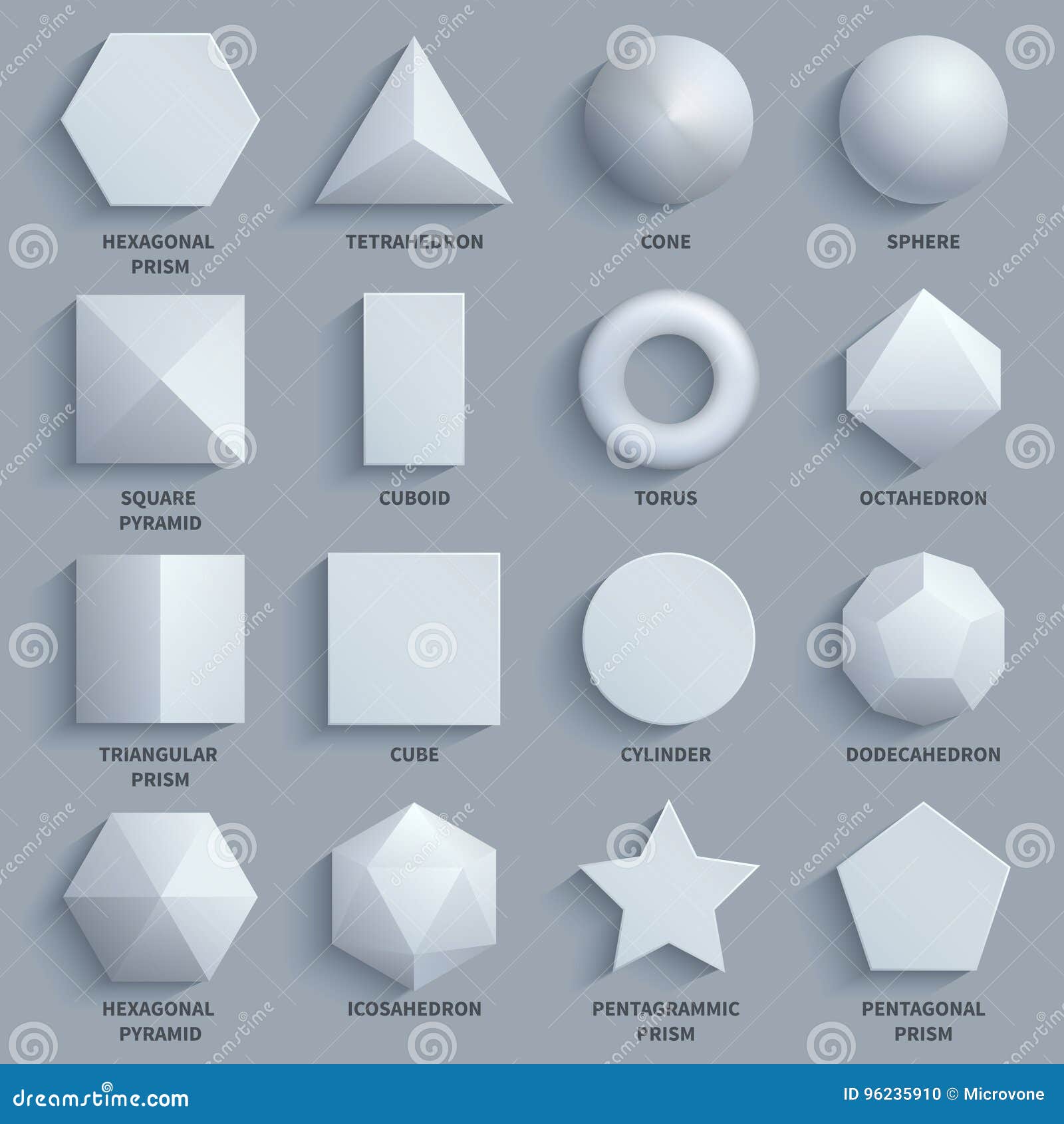 Top View Realistic White Math Basic 3d Shapes Vector Set. Three ...
