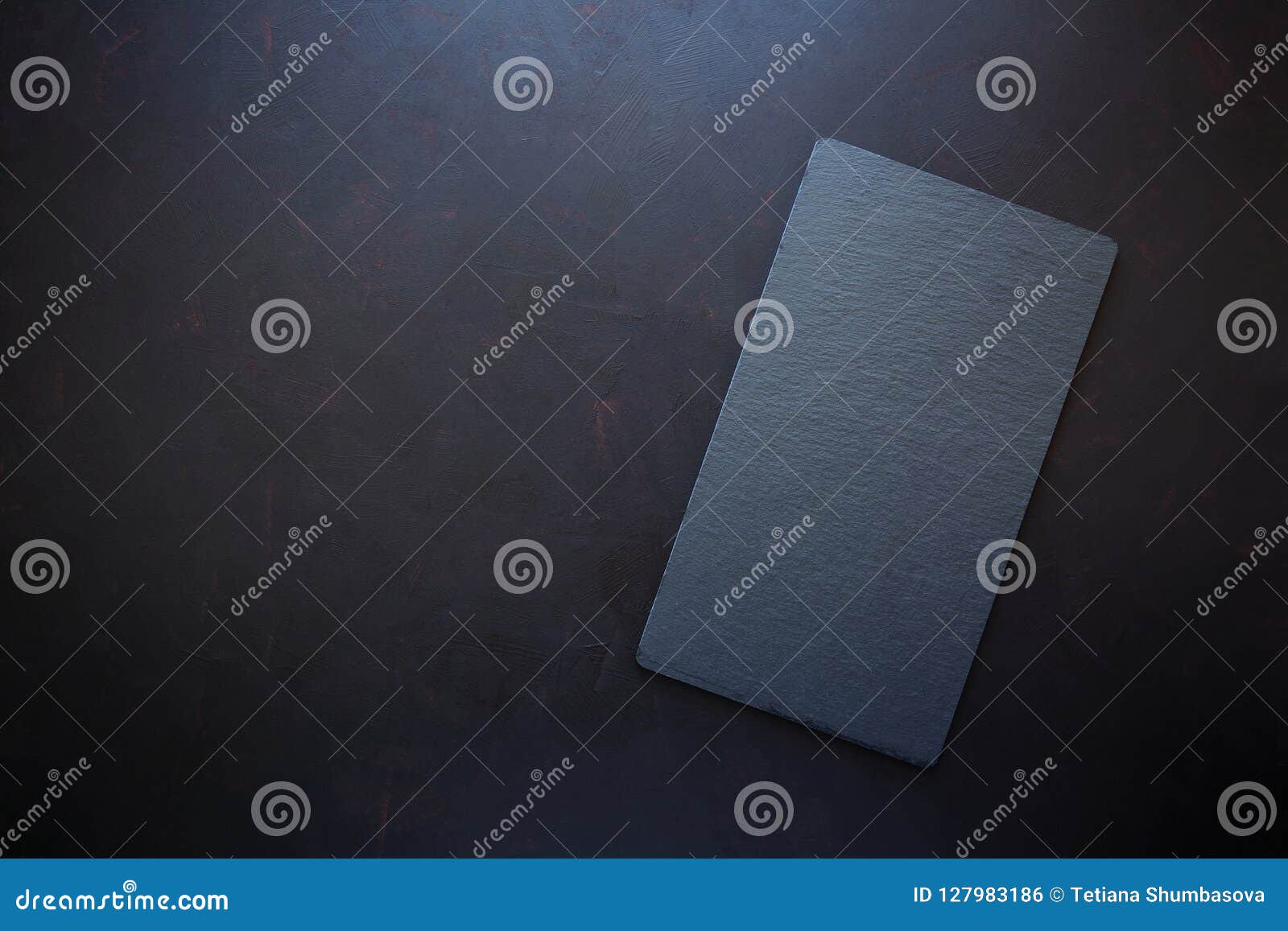 Top View on Rectangle Black Slate Plate on Rustic Dark Background. Copy ...