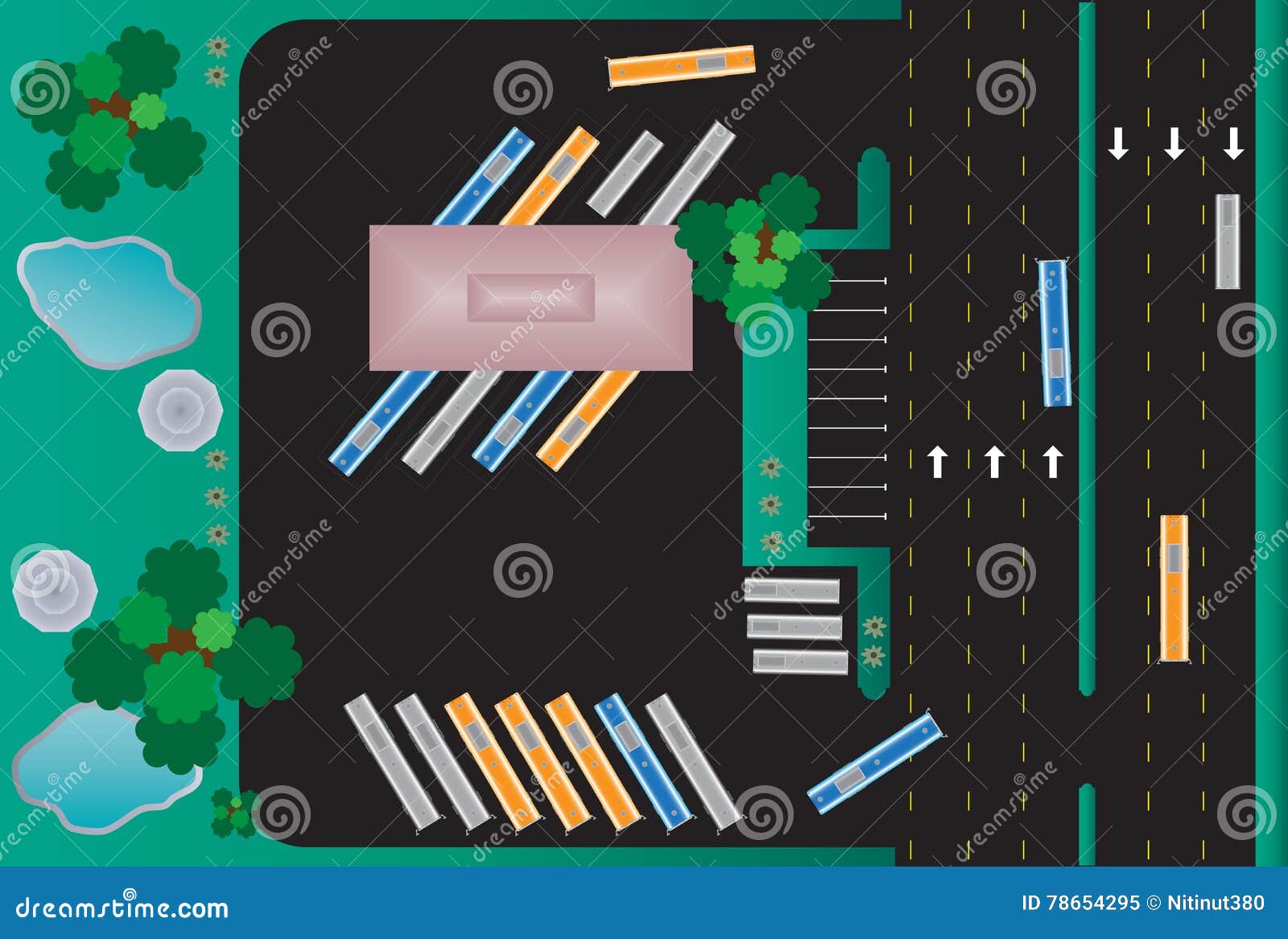 Top View of Rectangle Building Bus Station Stock Illustration ...