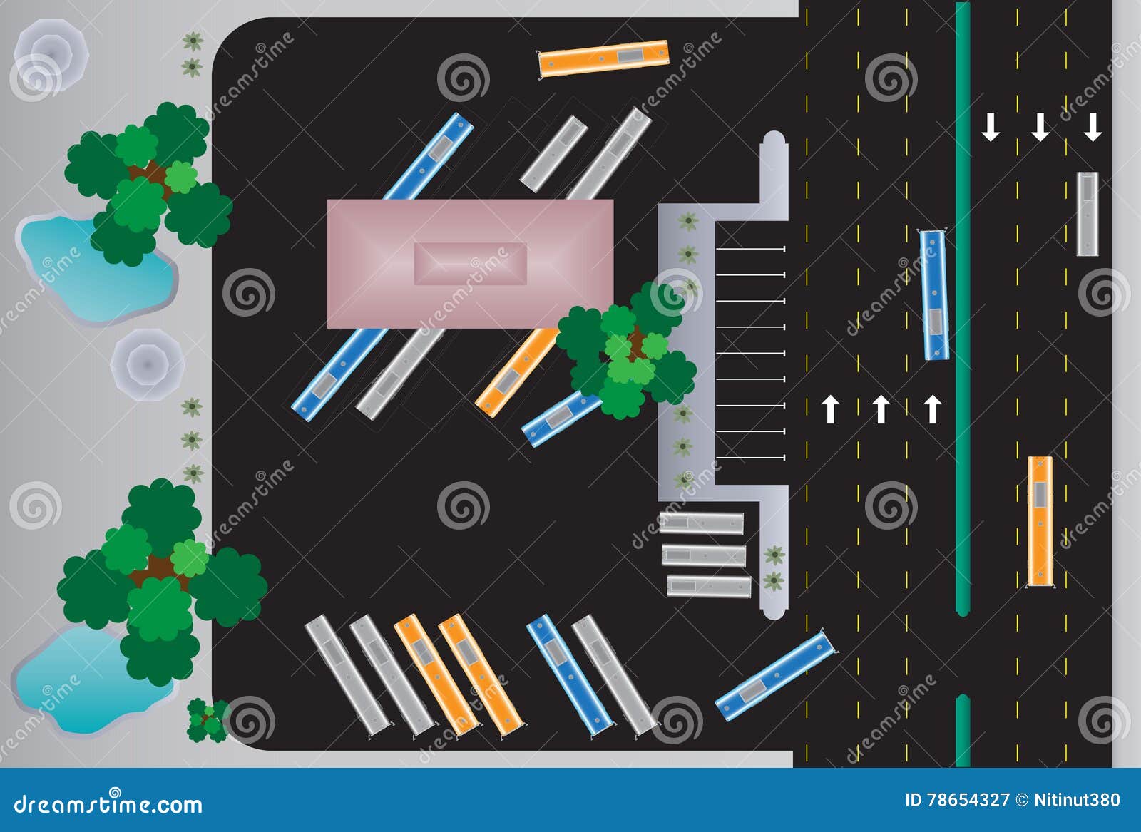 Top View of Rectangle Building Bus Station Stock Illustration ...