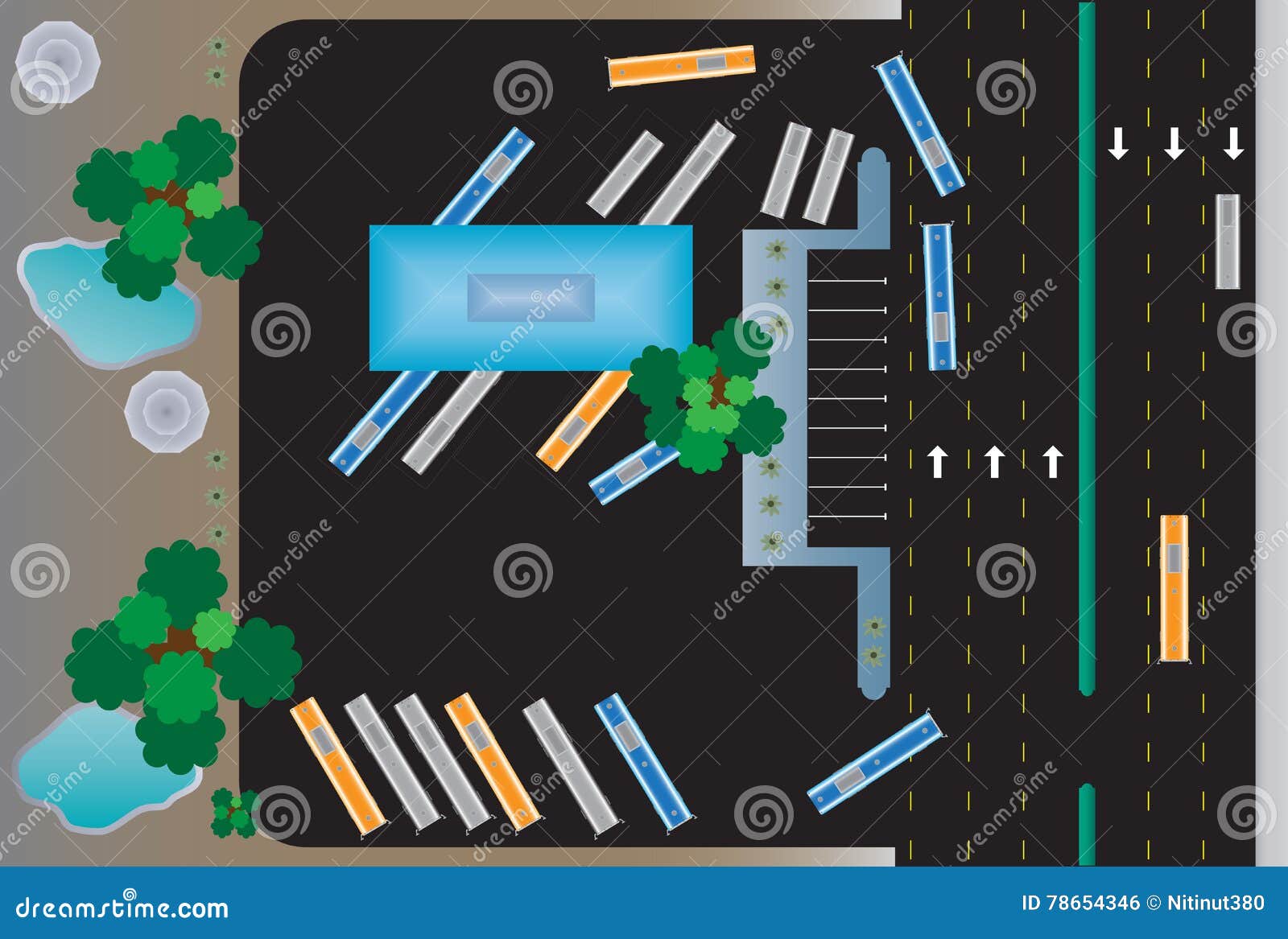 Top View of Rectangle Building Bus Station Stock Illustration ...