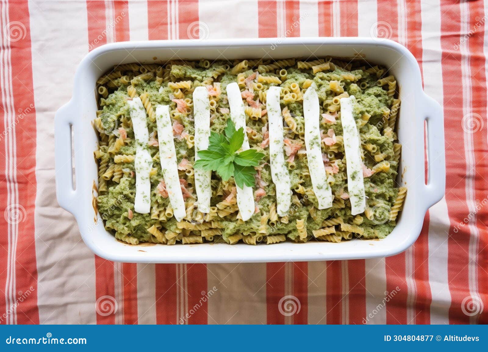Top View of a Rectangular Dish with Spelt Pasta with Pesto, Ready for ...