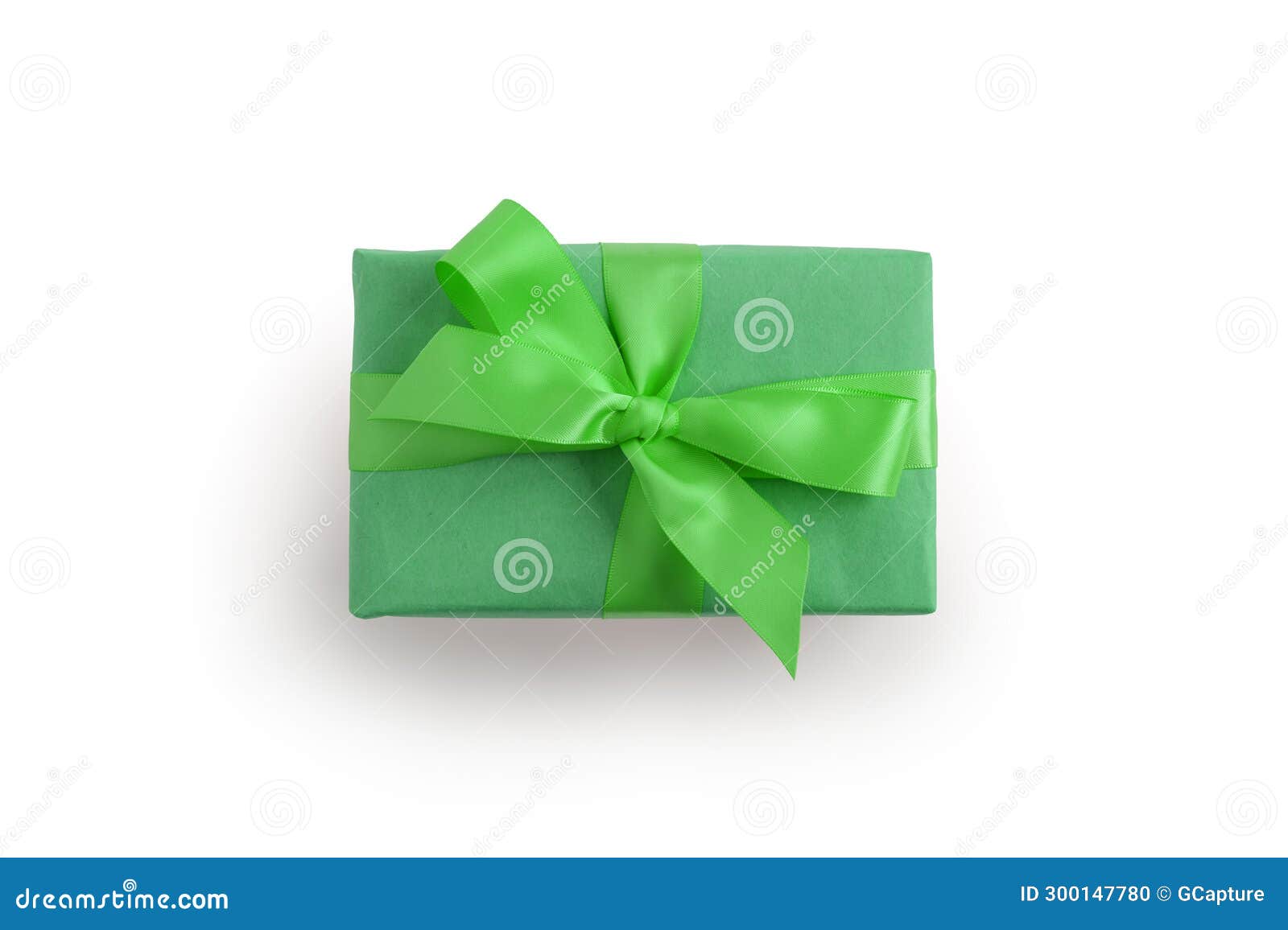 Top View of Rectangular Present Box with Green Ribbon Isolated on White ...