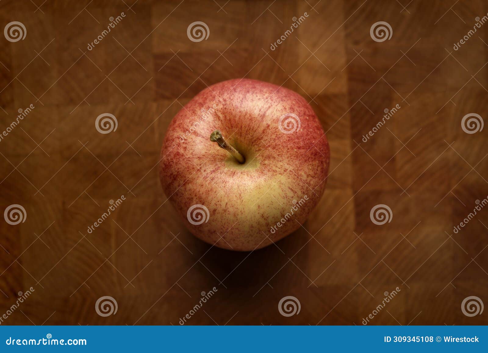 Top View of a Red Apple Placed on a Wooden Table Surface Stock Photo ...