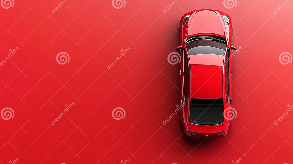 Top View of a Red Car on Red Background with Copy Space Stock Image ...