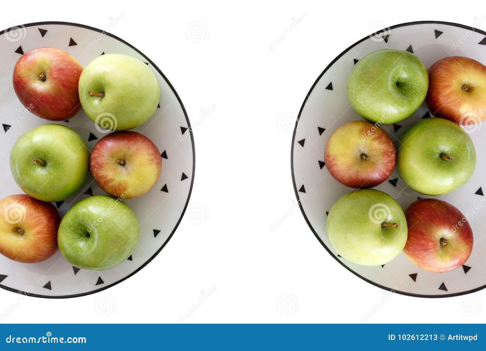Top View of Red and Green Apples in White Plate with Black Triangles ...