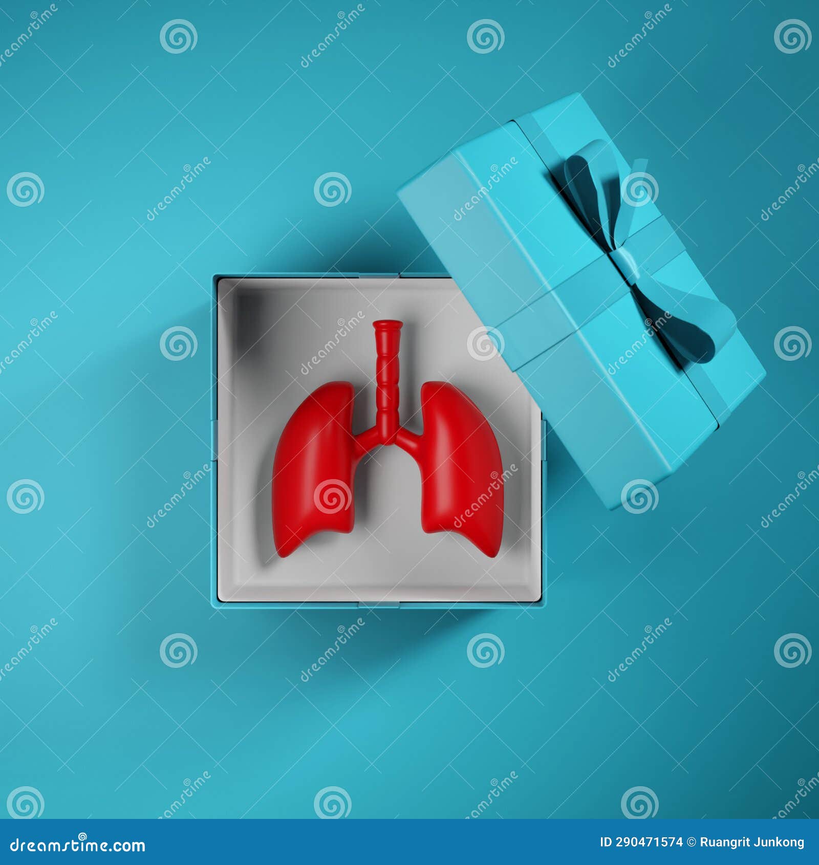 Top View Red Lung in Gift Box on Blue Background Stock Illustration ...