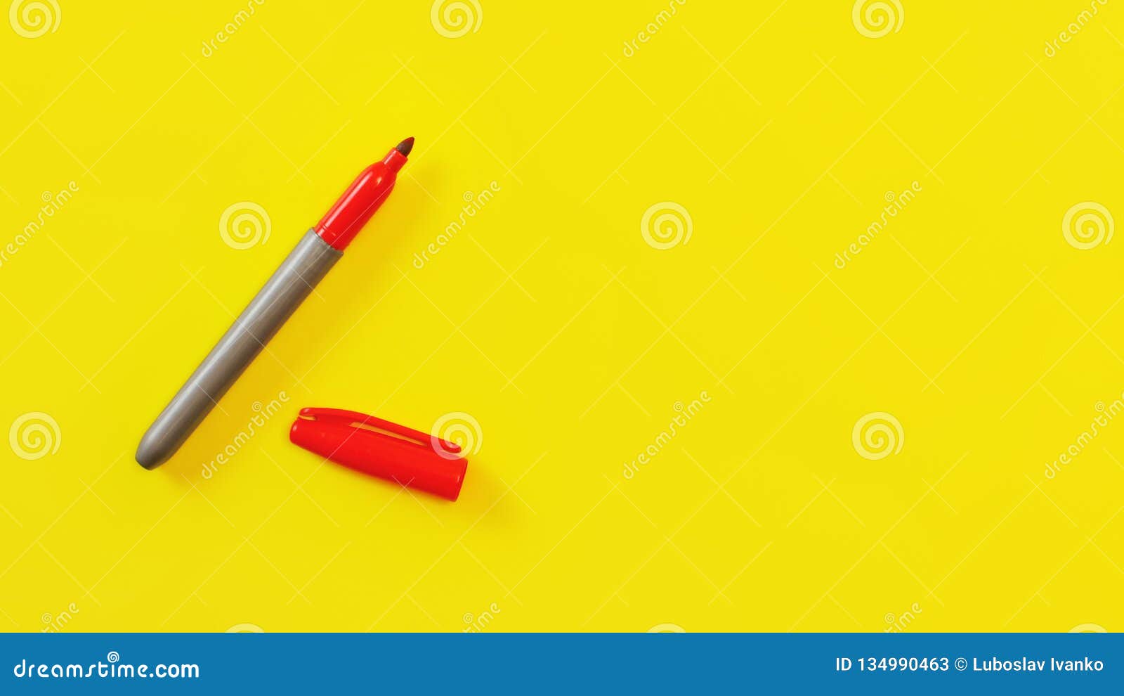 Top View on Red Marker, Cap Opened, on Yellow Board, Copyspace for Your ...