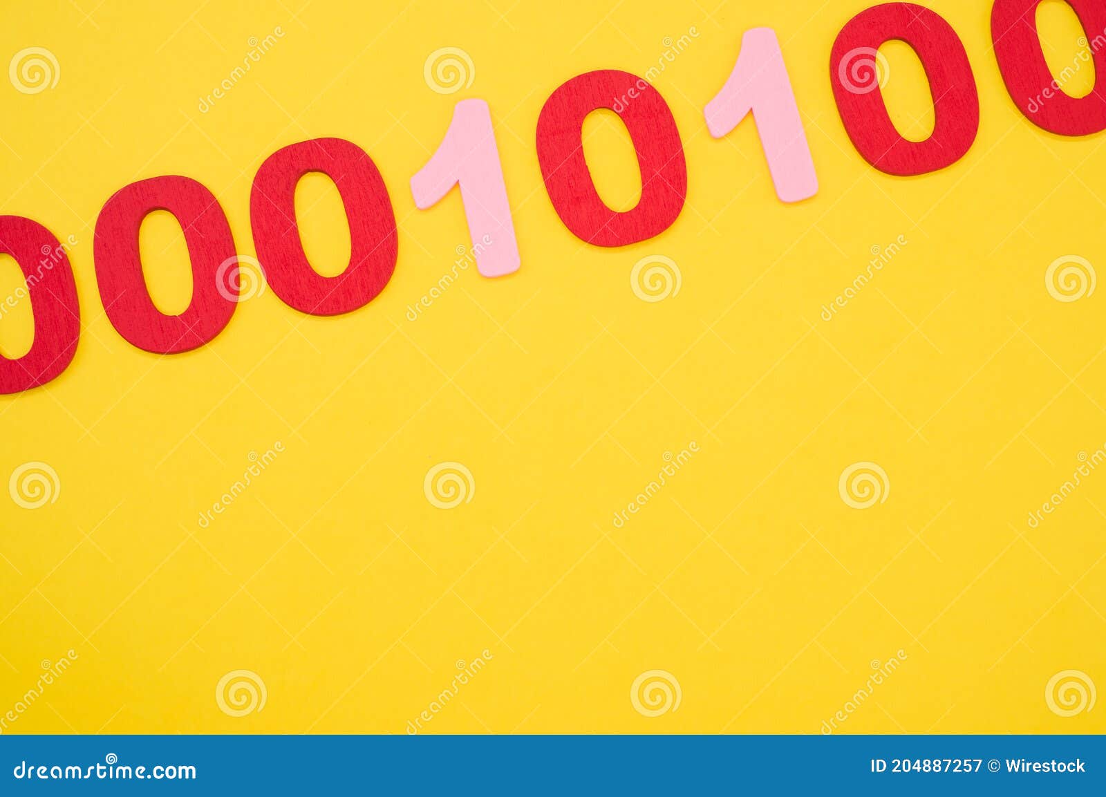 Top View of Red and Pink Binary Codes on a Bright Yellow Surface Stock ...