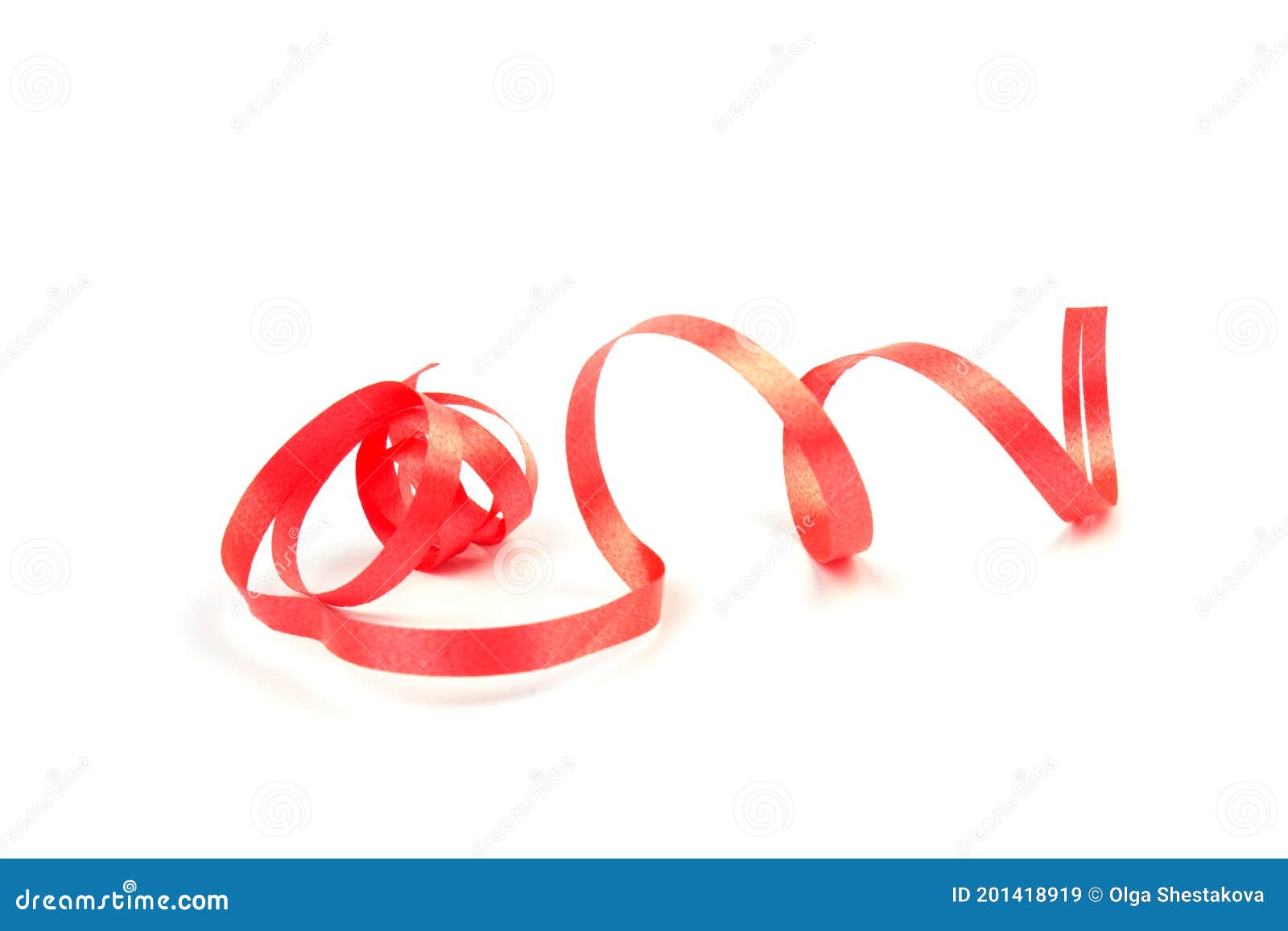 Top View of Red Ribbon Isolated Shiny Rolled on White Background. Flat ...