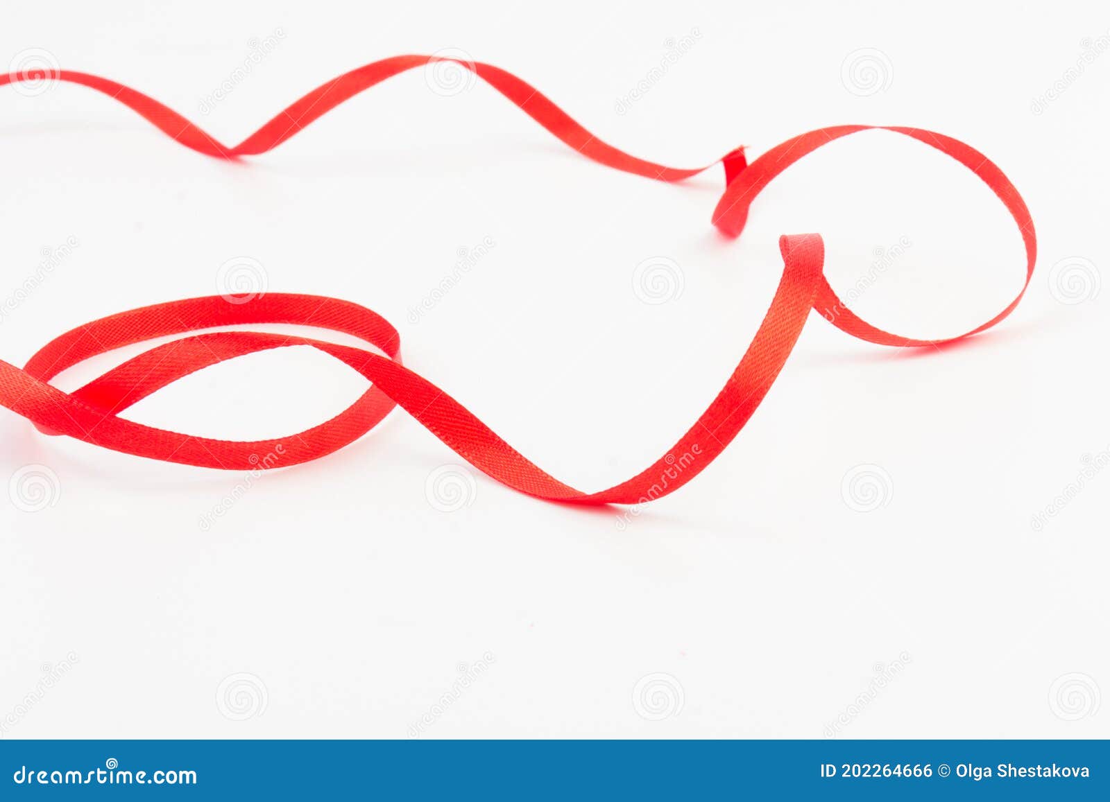 Top View of Red Ribbon Isolated Shiny Rolled on White Background. Flat ...