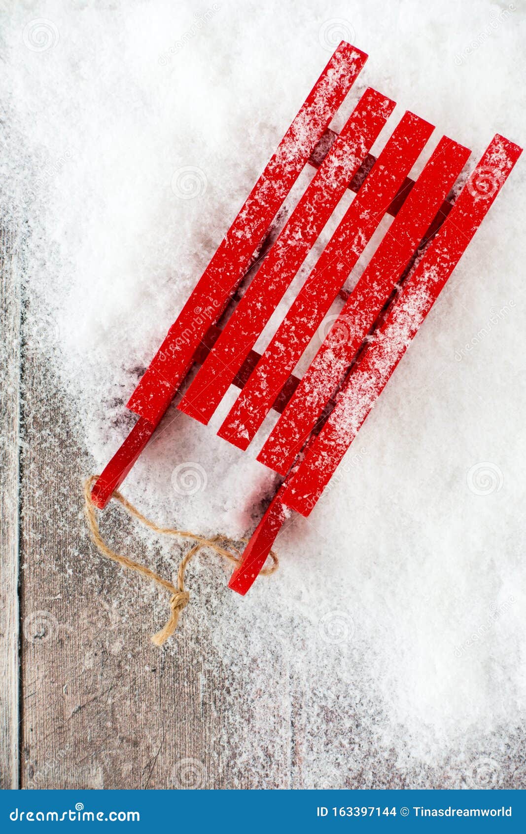 Top View of Red Sledge in Snow and on Wood Stock Photo - Image of ...