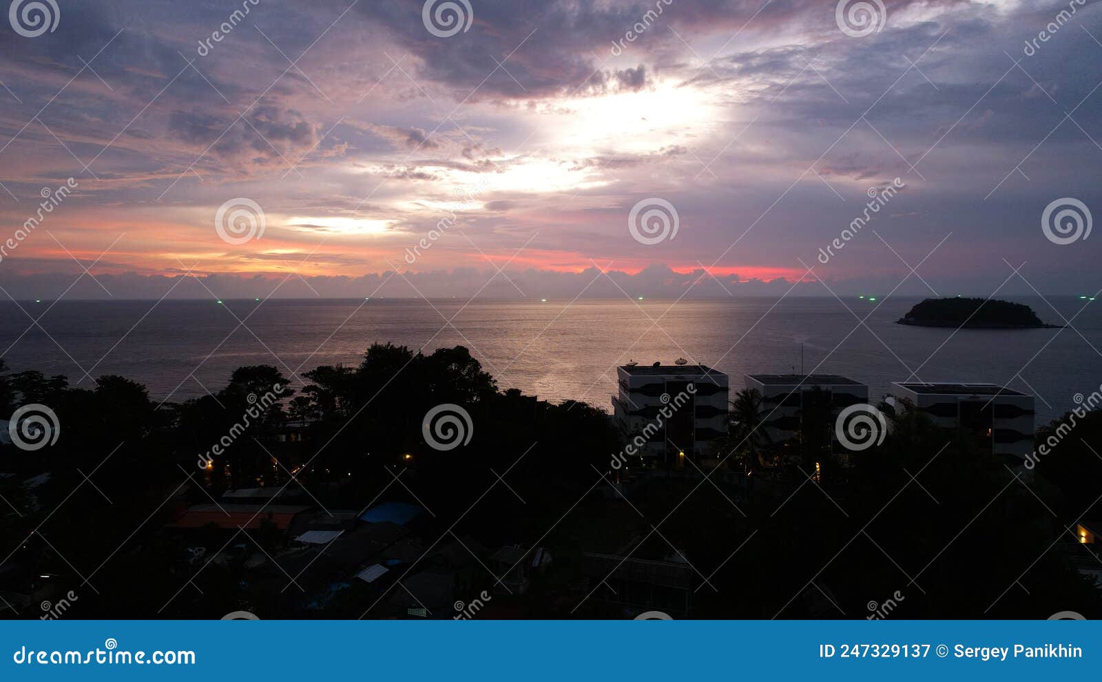 Top View of the Red Sunset, Ocean and Clouds. Stock Image - Image of ...
