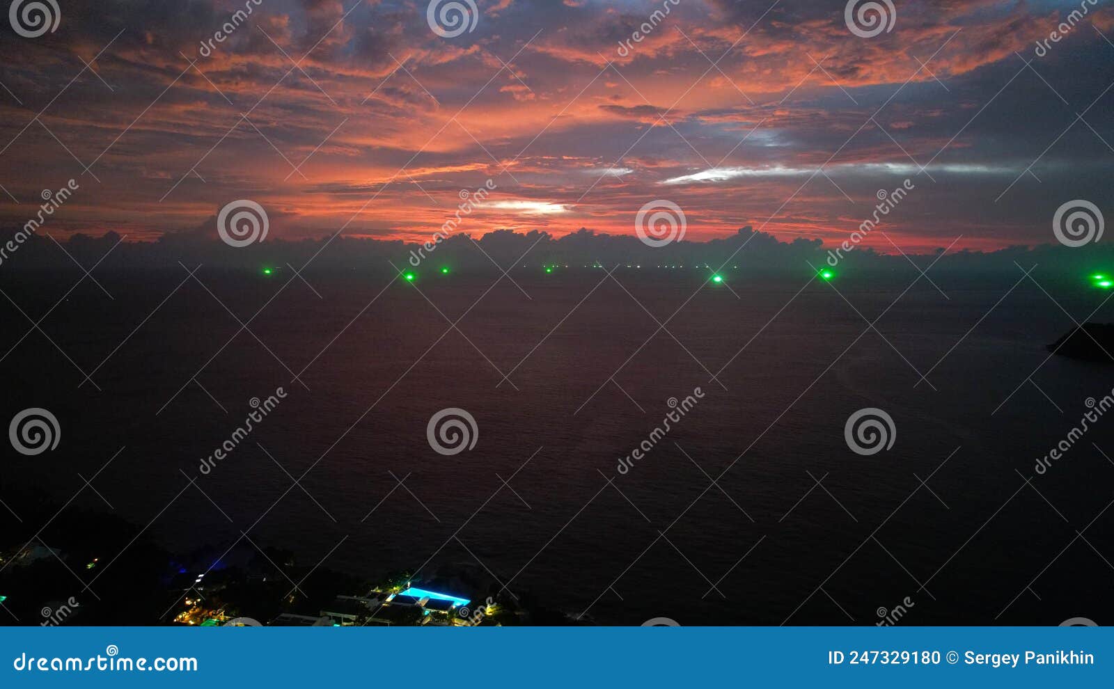 Top View of the Red Sunset, Ocean and Clouds. Stock Photo - Image of ...