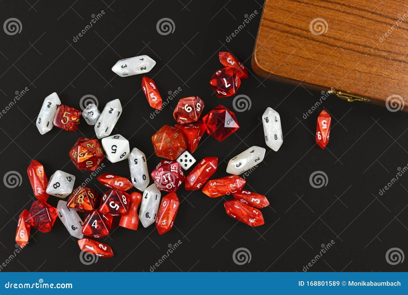 Top View of Red and White Role Playing RPG Dice of Different Shape on ...