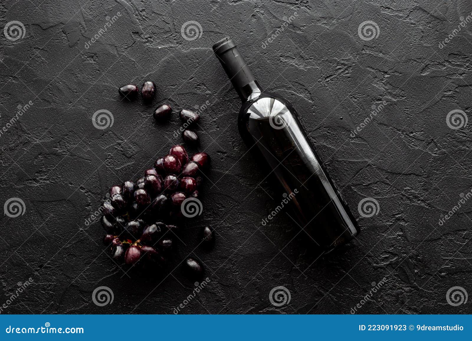Top View of Red Wine Bottle with Grape Stock Image - Image of wineglass ...