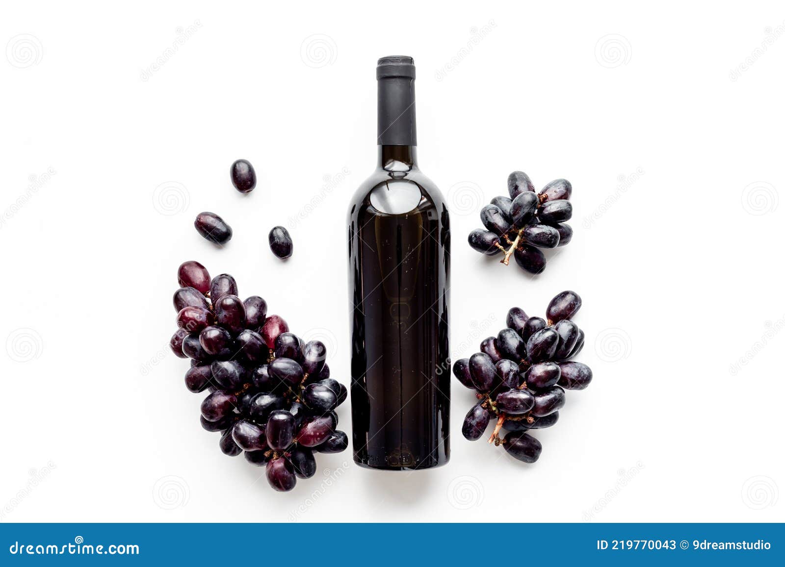 Top View of Red Wine Bottle Isolated with Grape Stock Image - Image of ...