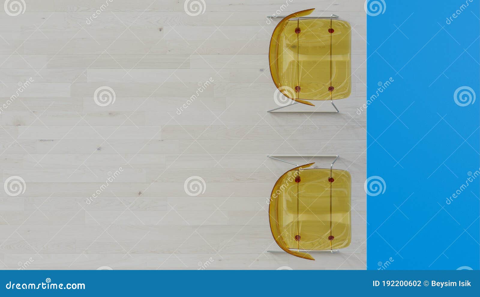 Top View Rendering of a Blue Rectangular Table with Yellow Transparent ...