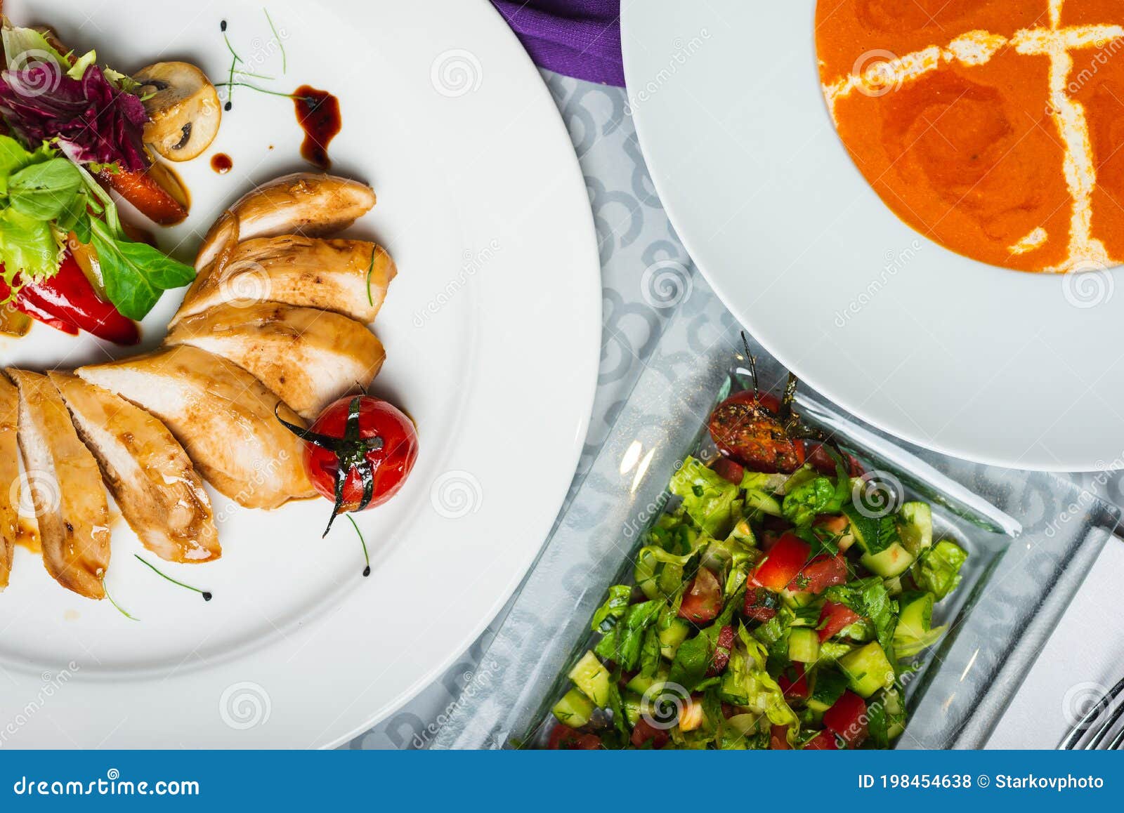 Top View of a Restaurant Table Served with a Multi-course Set Lunch and ...