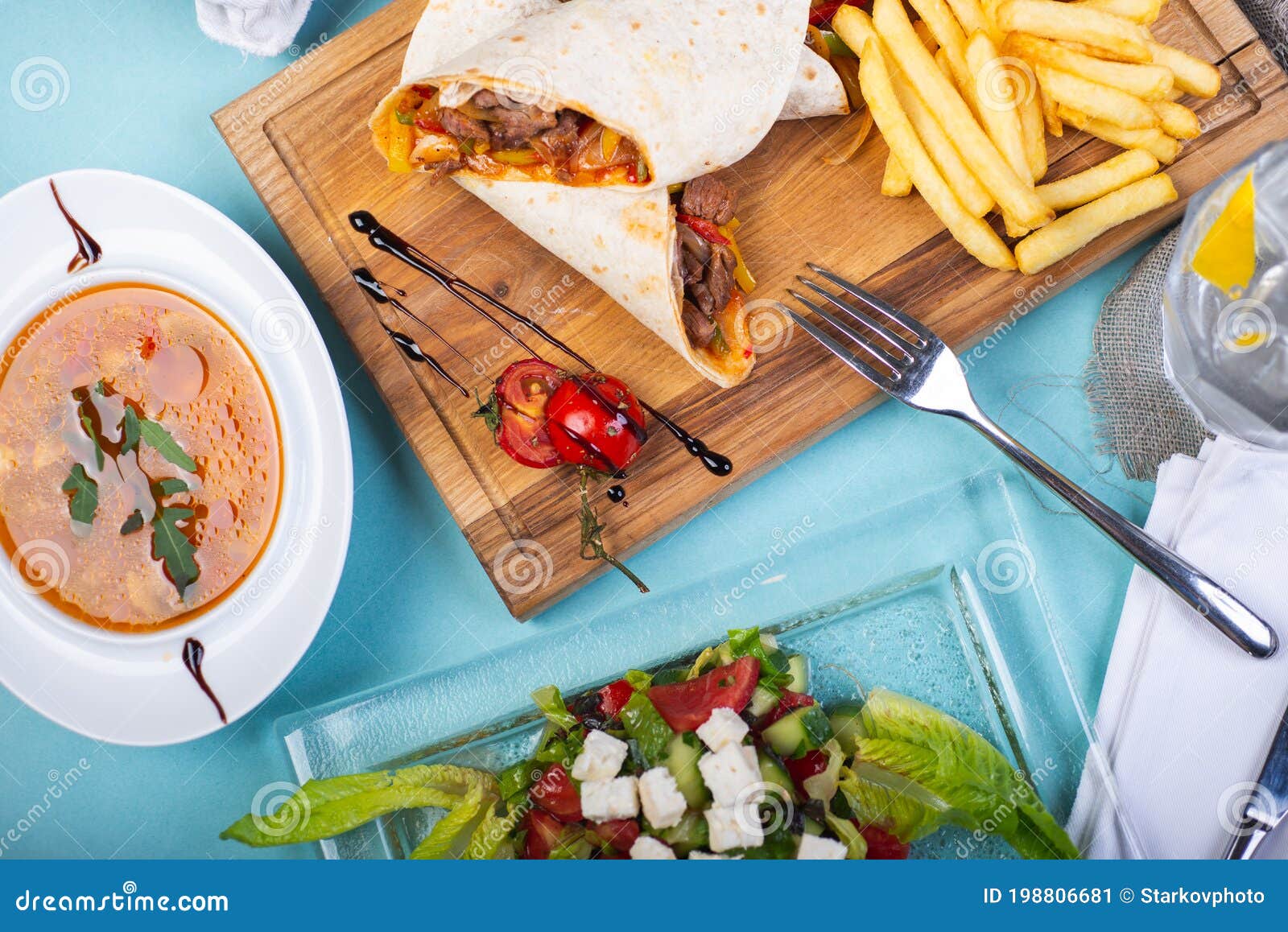 Top View of a Restaurant Table Served with a Multi-course Set Lunch and ...