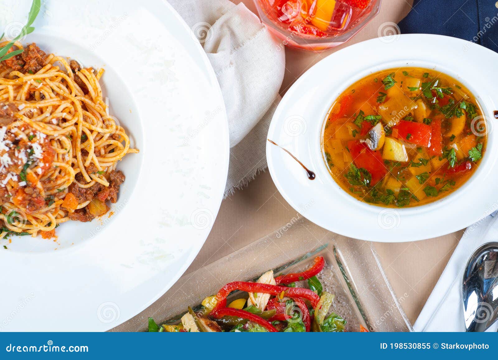 Top View of a Restaurant Table Served with a Multi-course Set Lunch and ...