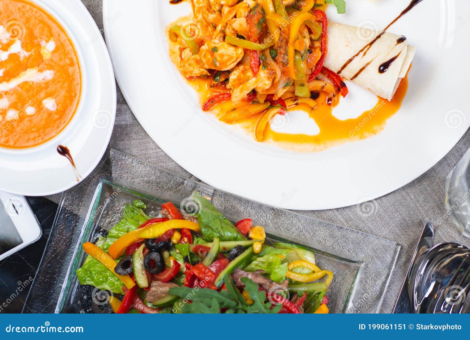 Top View of a Restaurant Table Served with a Multi-course Set Lunch and ...