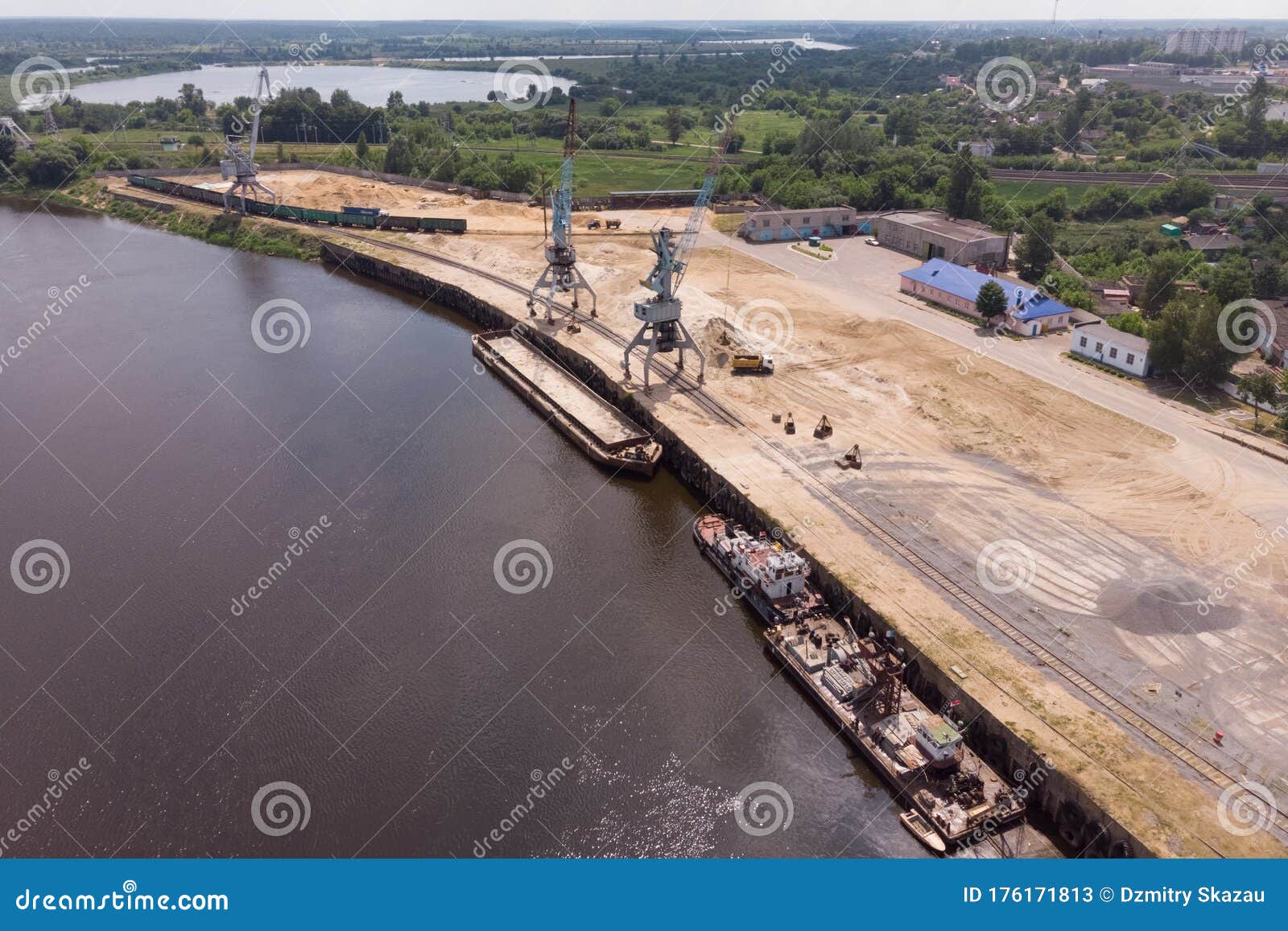 Top View of the River Dock Loading Stock Image - Image of transport ...