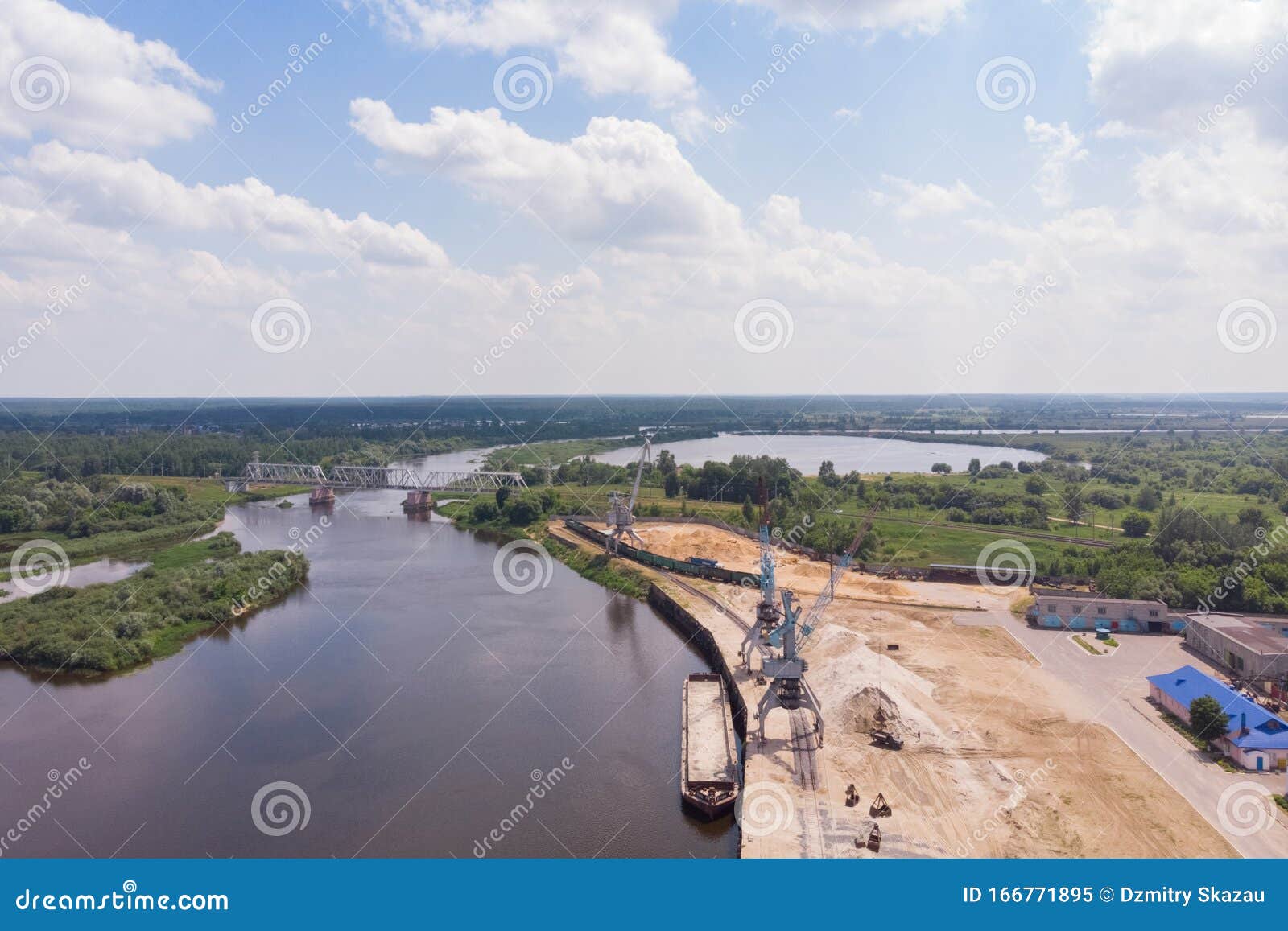 Top View of the River Dock Loading Stock Image - Image of barge, vessel ...