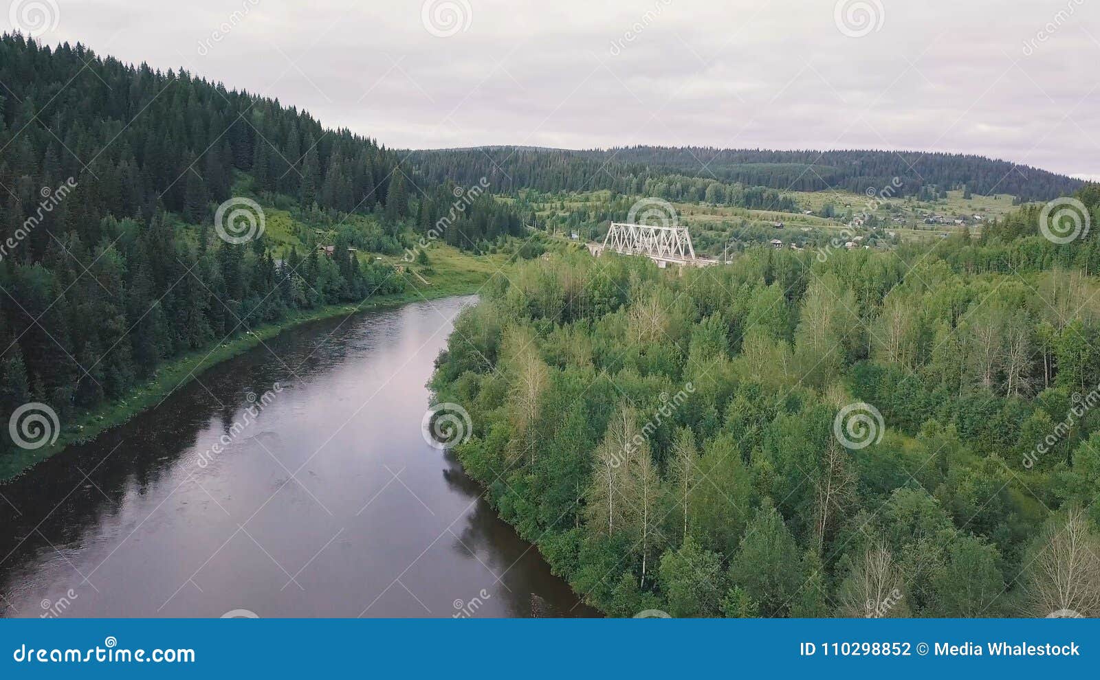 Top View of the River in the Mountains Surrounded by a Green Forest ...