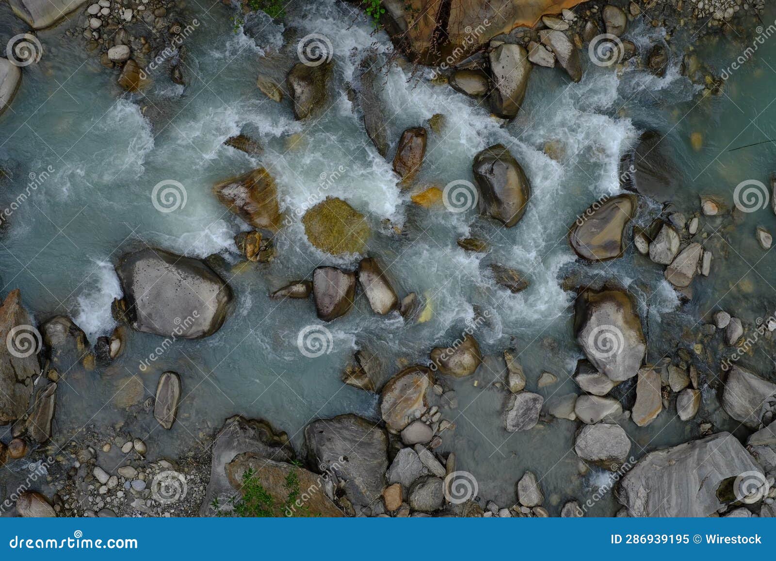 Top View of a River with Water Splashing on the Rocks Stock Image ...
