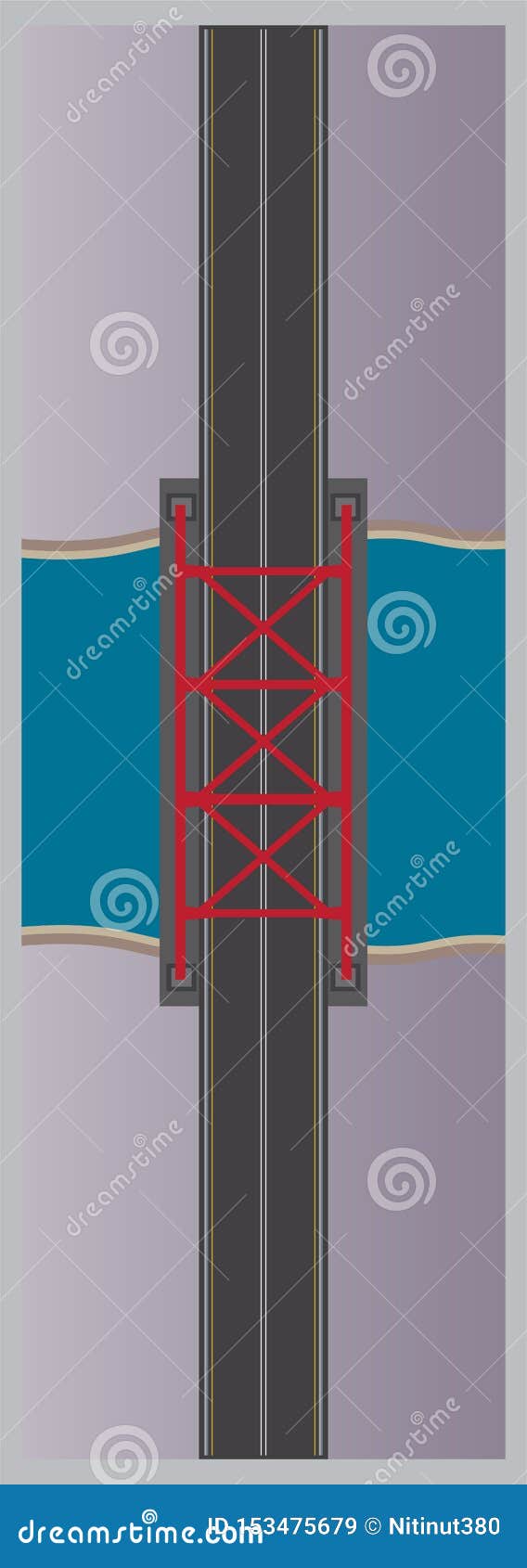 Top View of Road Bridge Overriver Vector Stock Illustration ...