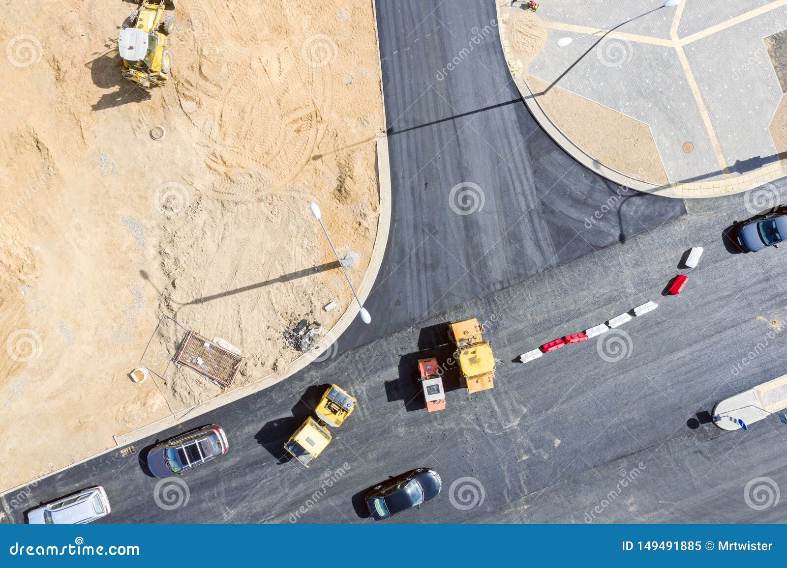 Top View of Road Construction with Road Rollers Doing Asphalt Pavement ...