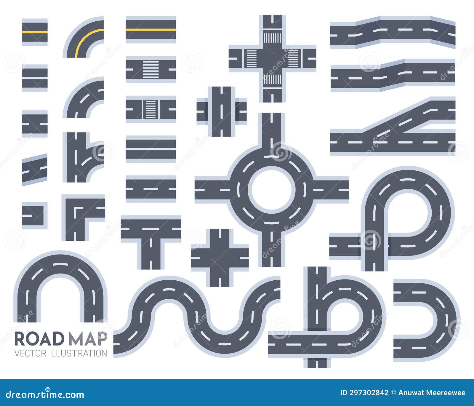 Top View Road Elements Vector for Creating a Route on the Navigation ...