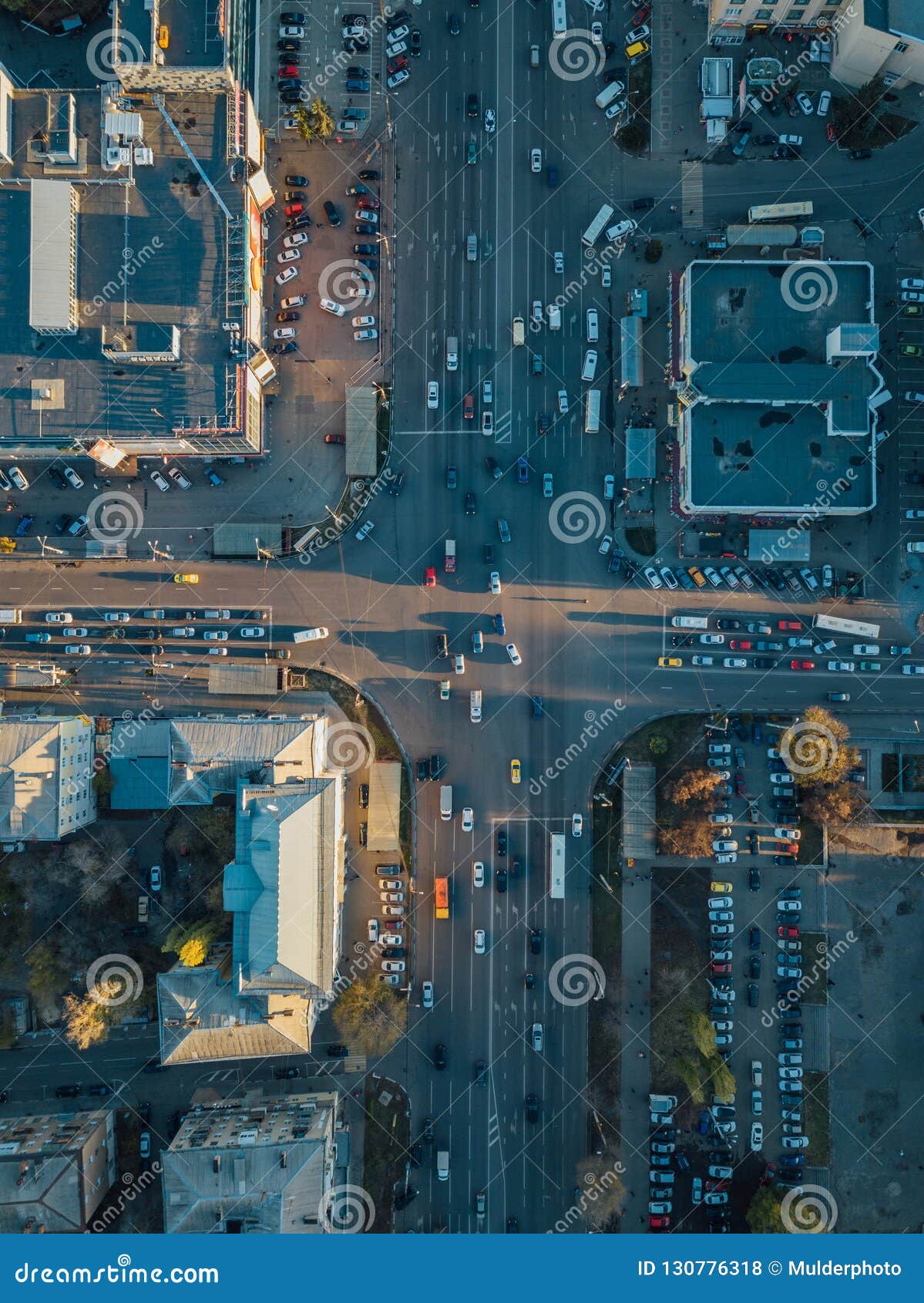 Top View of Road Intersection and Parking Lot Taken by Drone Stock ...