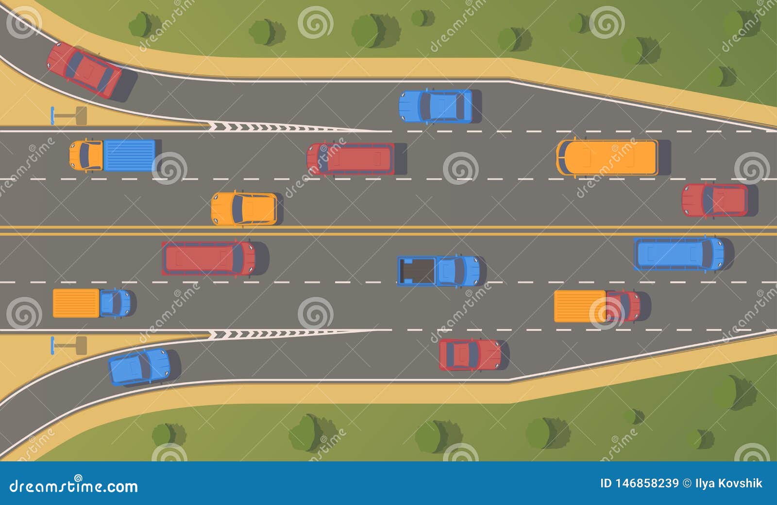 Top View Road Junction. Right Turn Branches and Congresses Stock Vector ...