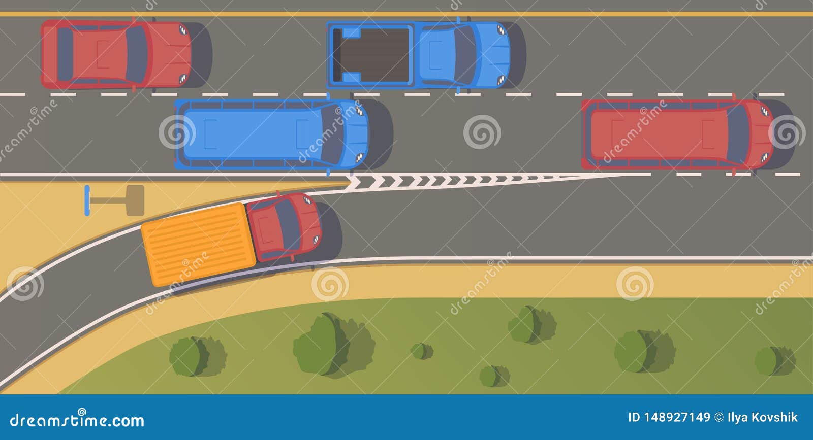 Top View Road Junction. Right Turn Branches and Congresses Stock Vector ...