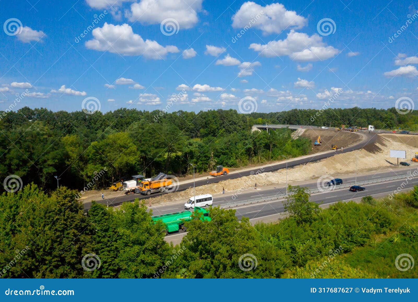 Top View of Roadway Building. Highway Construction Aerial View Stock ...