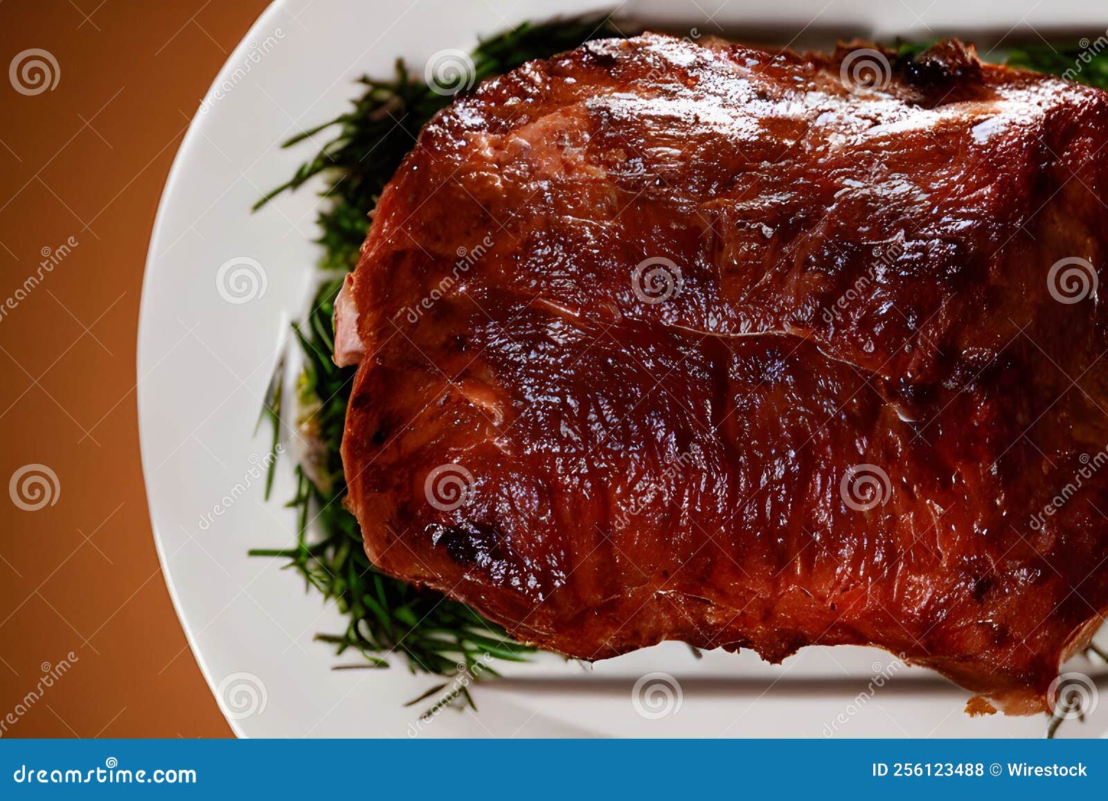 Top View of Roasted Beef with Crispy Crust Served on the Plate Stock ...