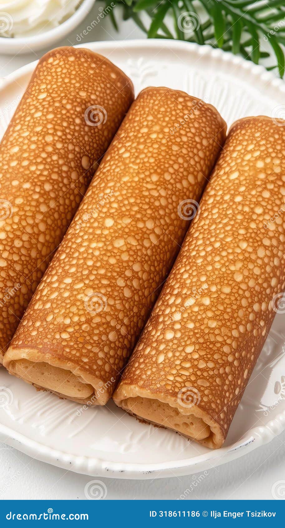 Top View of Rolled Pancakes on Light Background with Ample Space for ...