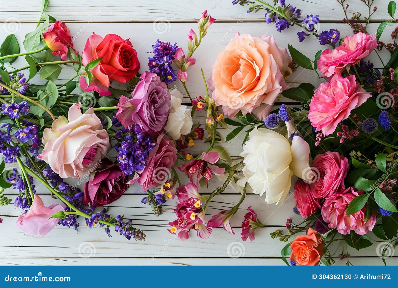 Top View of Rose Spring Flower Frame or Floral Border Rustic Wooden ...