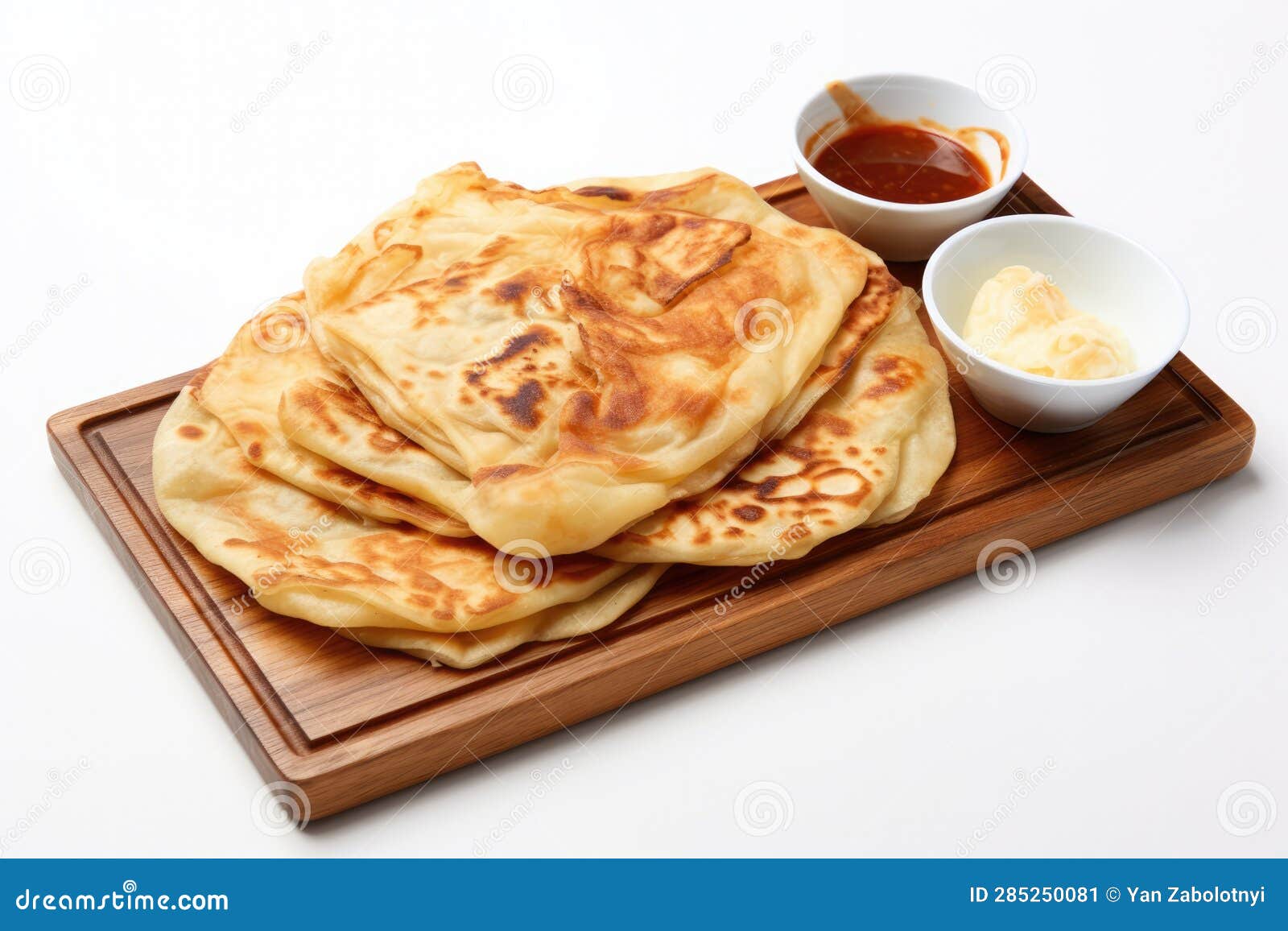 Top View, Roti Canai on a Wooden Boardon White Background Stock ...