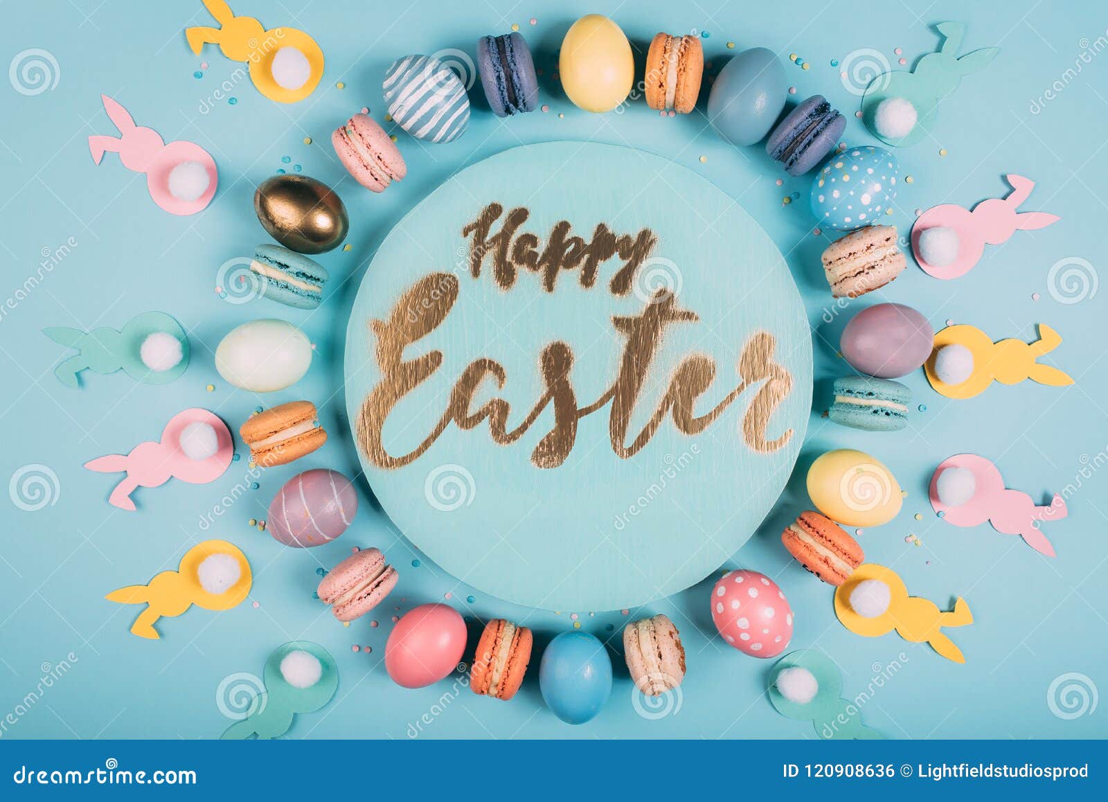 Top View of Round Board with Happy Easter Lettering and Colorful Easter ...