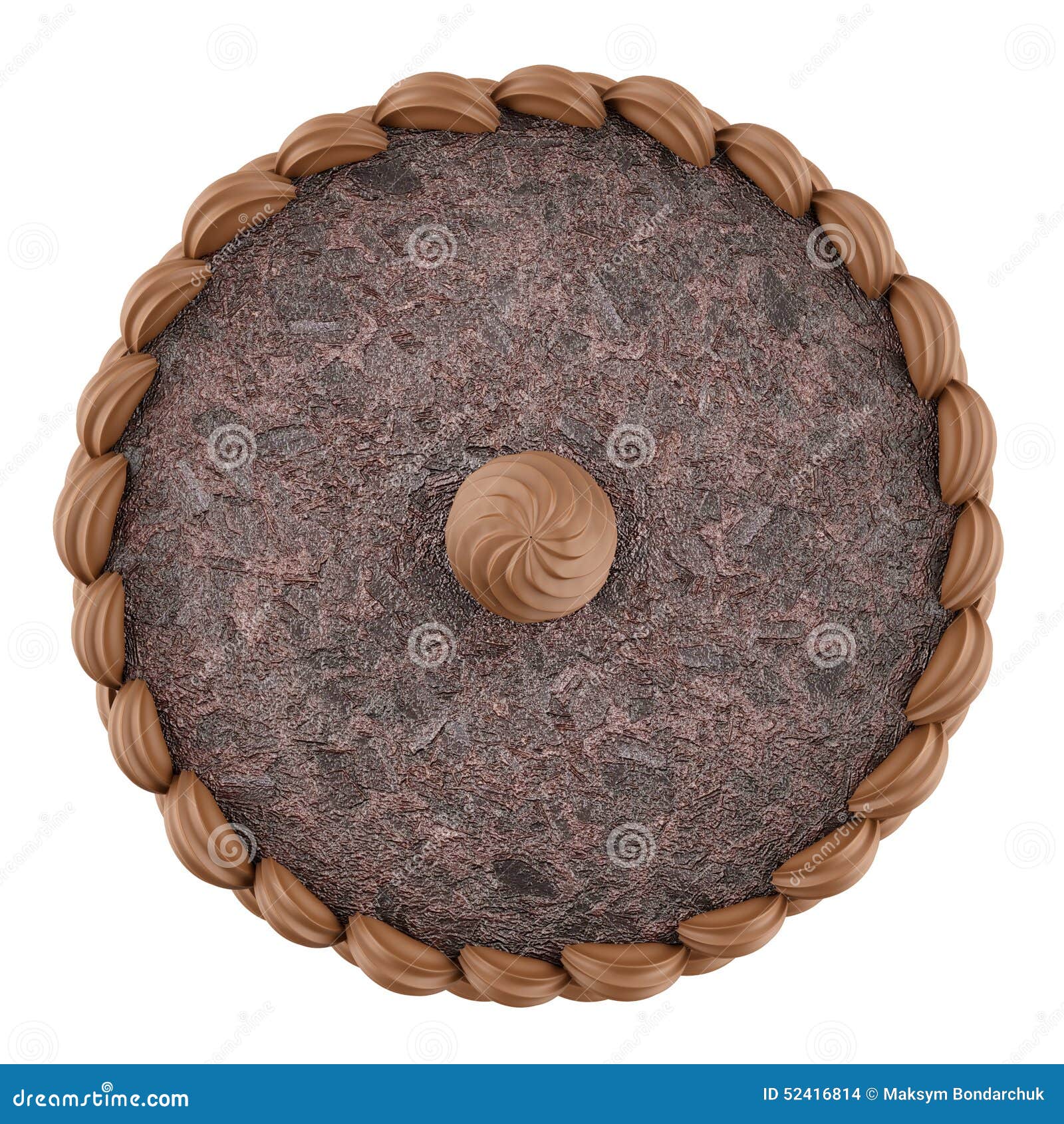 Top View of Round Chocolate Cake with Cream Isolated on White Stock ...