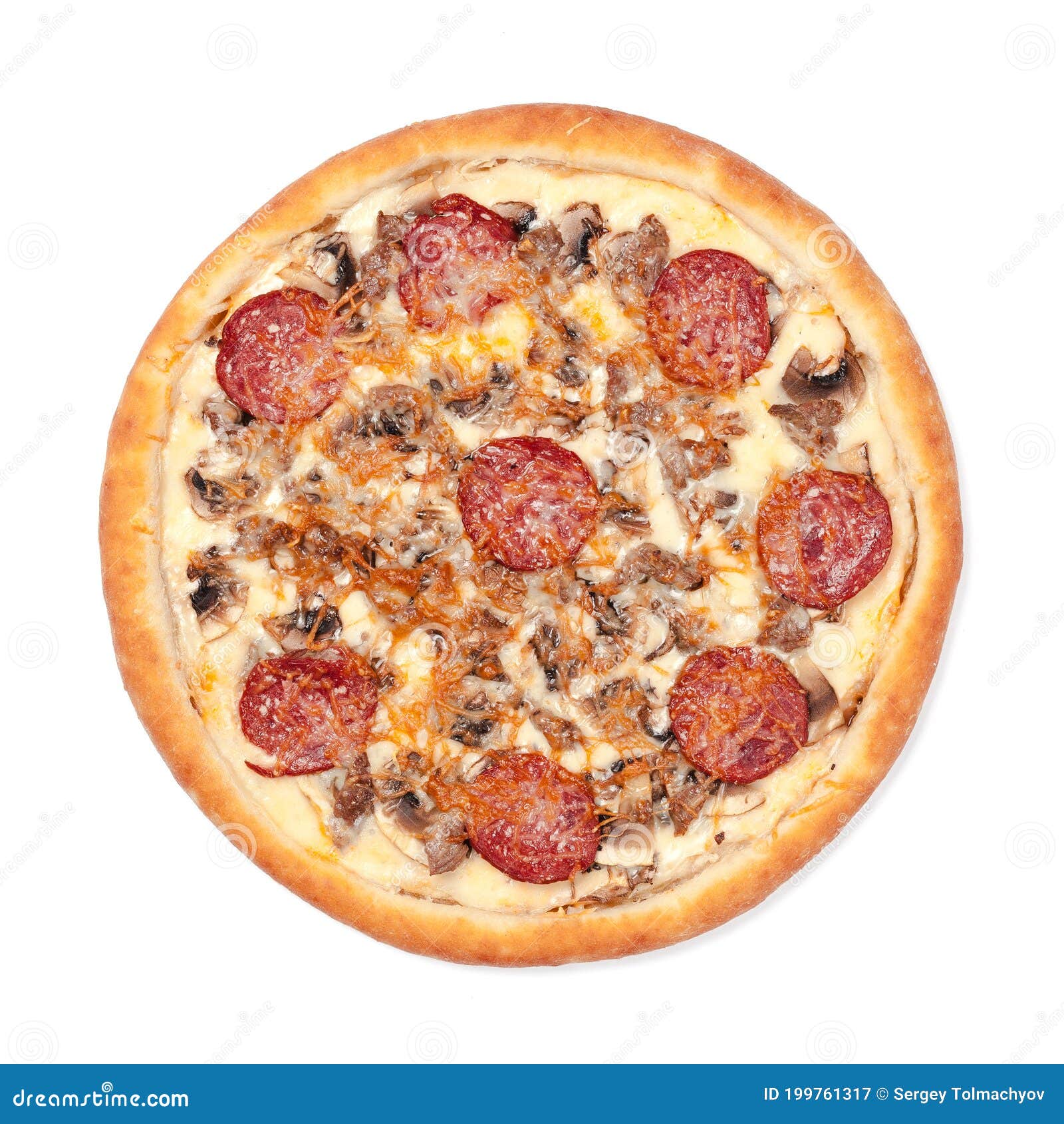 Top View of Round Pizza Isolated on White Stock Image - Image of tasty ...