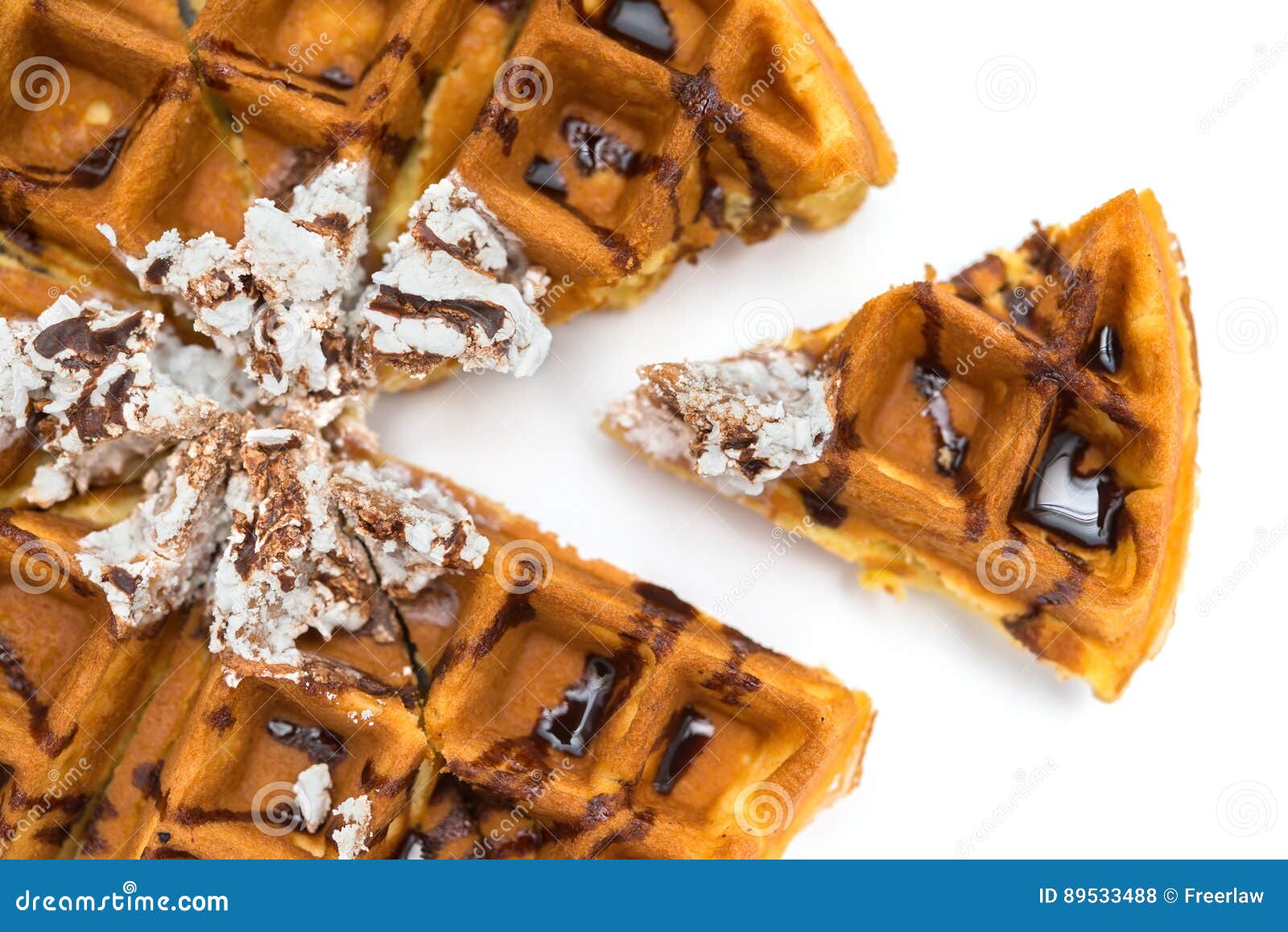 Top View Round Waffle with One Piece Taking Out Close Up Stock Photo ...