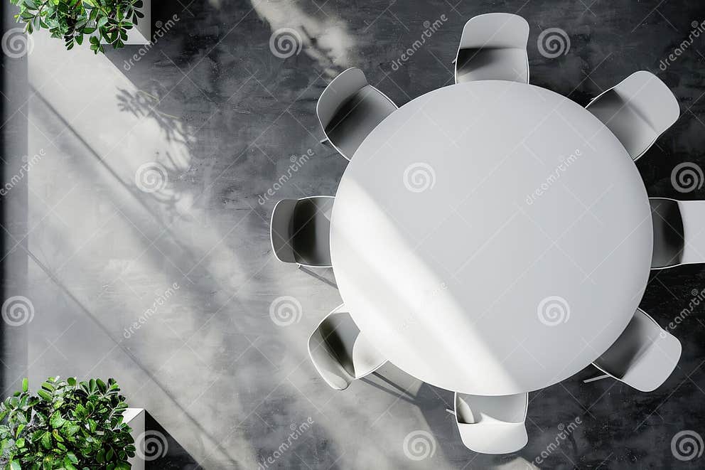Top View Round White Table and Chairs in the Interior Stock Photo ...