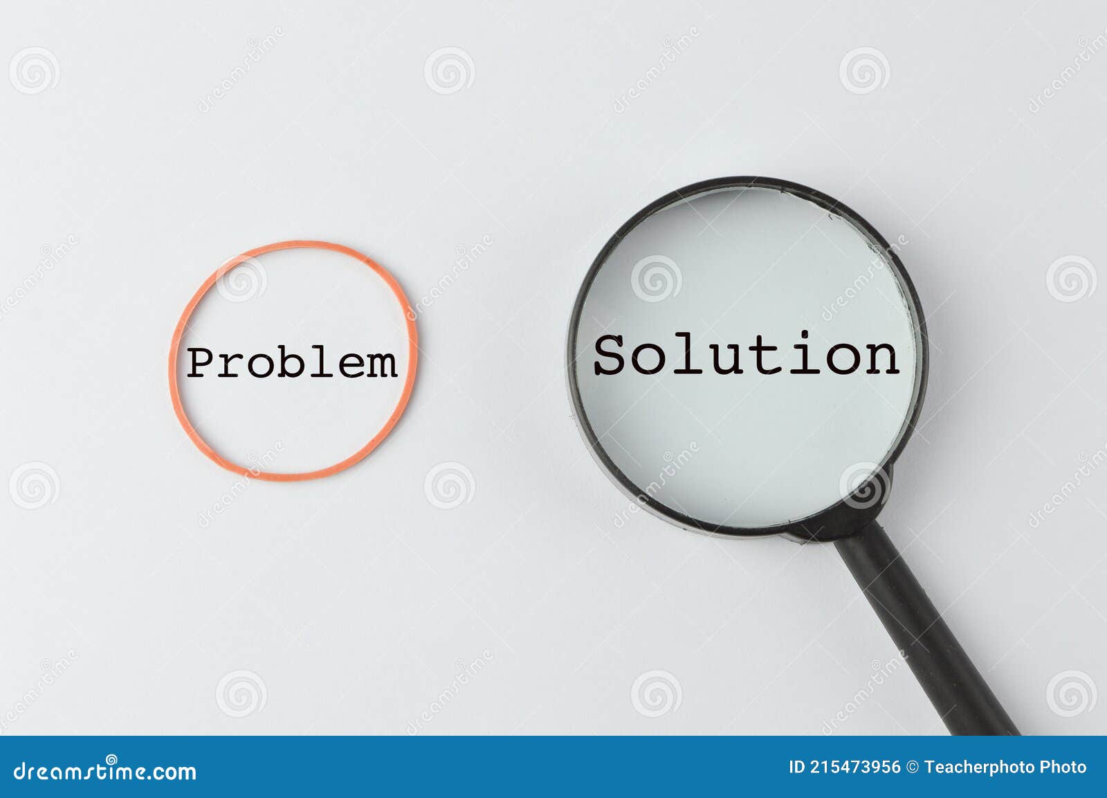Top View of Rubber Band and Magnifying Glass Written with PROBLEM and ...