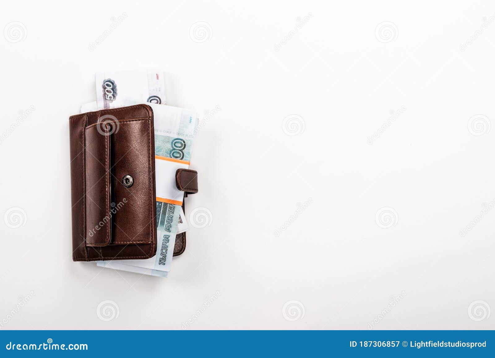 View of Russian Money on Leather Wallet on White Stock Image - Image of ...