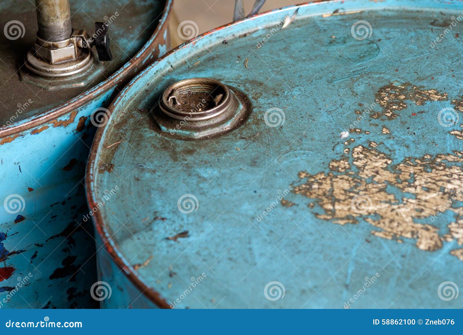 Top View of Rusted Old Blue Barrel. Stock Photo - Image of drum, dirty ...