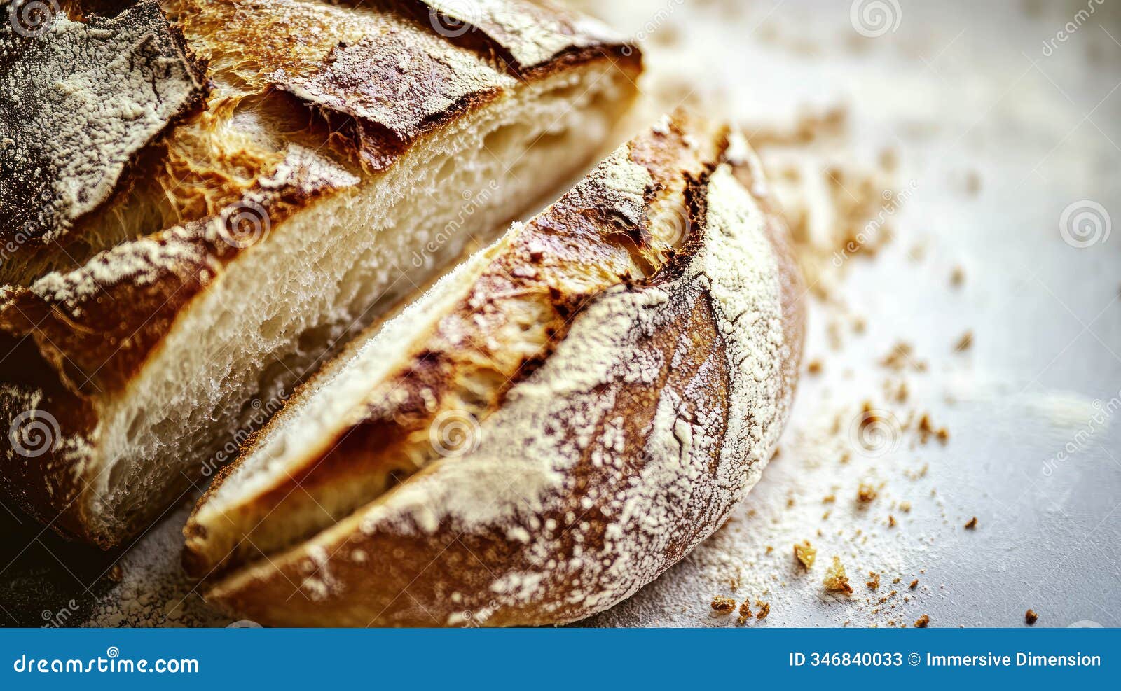 Top View Of Rustic Artisan Bread Loaf With Slices Showing Crumb Texture ...